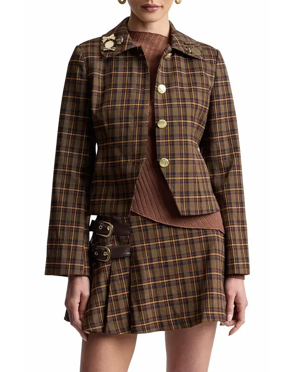Avec Les Filles Embellished Collar Plaid Jacket