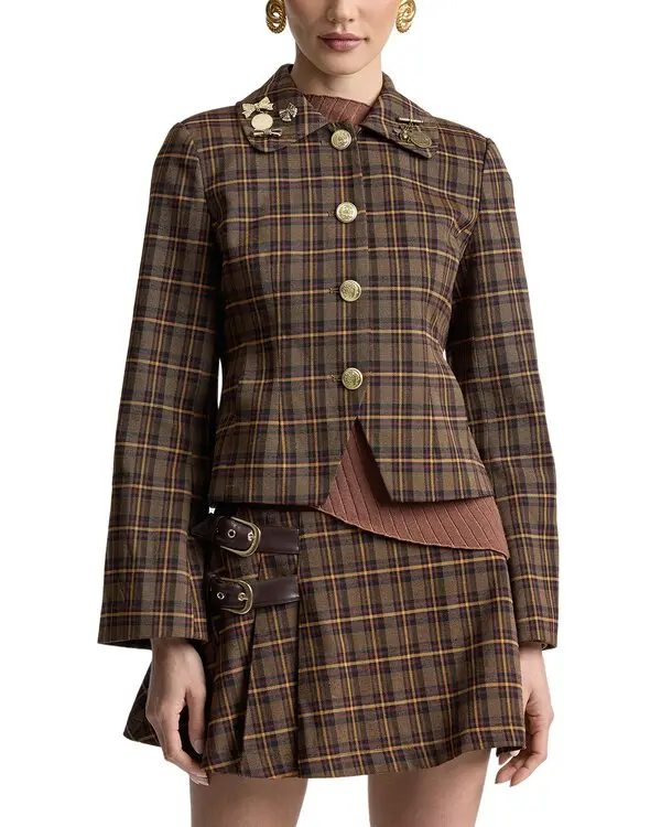 Avec Les Filles Embellished Collar Plaid Jacket