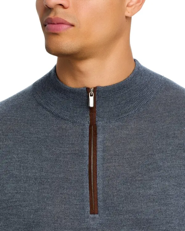 Peter Millar Suede Trim Quarter Zip Sweater - Charcoal