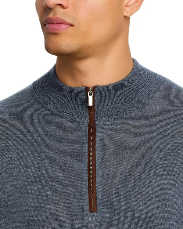 Peter Millar Suede Trim Quarter Zip Sweater - Charcoal