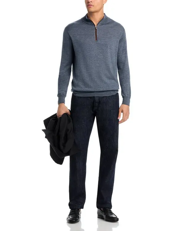 Peter Millar Suede Trim Quarter Zip Sweater - Charcoal