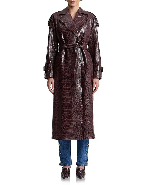 Avec Les Filles Faux Leather Belted Maxi Trench Coat