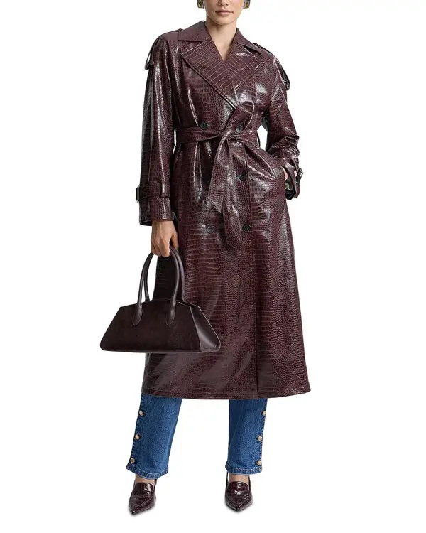 Avec Les Filles Faux Leather Belted Maxi Trench Coat
