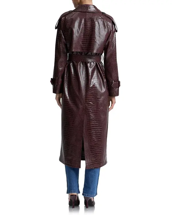 Avec Les Filles Faux Leather Belted Maxi Trench Coat