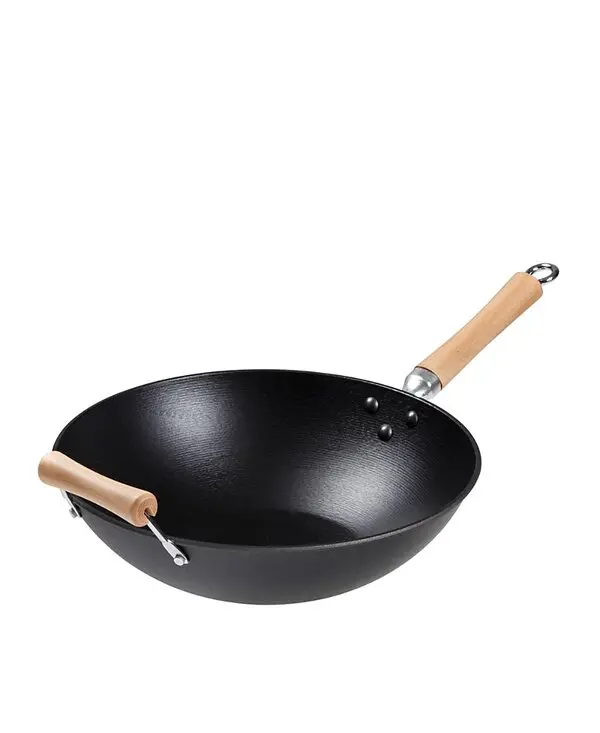 JOYCE CHEN Preseasoned Cast Iron Flat Bottom Wok With Maple Handle, 23.25 L X 14 W X 6 H - Black