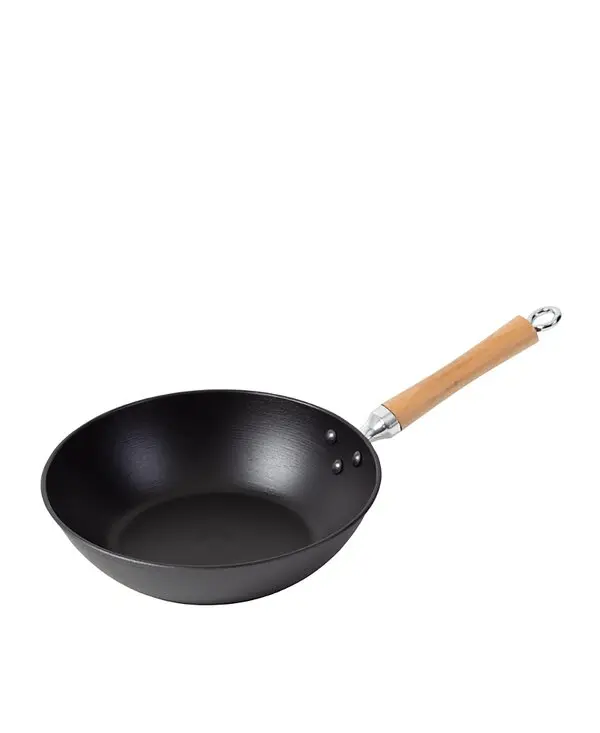 JOYCE CHEN Preseasoned Cast Iron Stir Fry Pan With Maple Handle, 19.75 L X 11.25 W X 4.5 H - Black