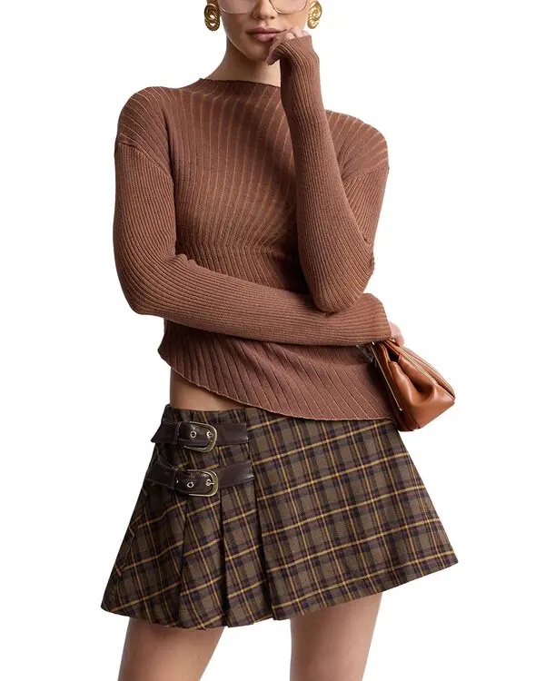 Avec Les Filles Asymmetric Ribbed Knit Top