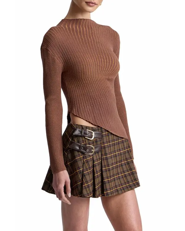 Avec Les Filles Asymmetric Ribbed Knit Top
