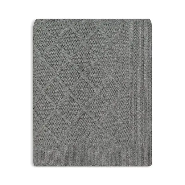 Sofia Cashmere Diamond Knit Cashmere Throw Blanket - Heather Grey