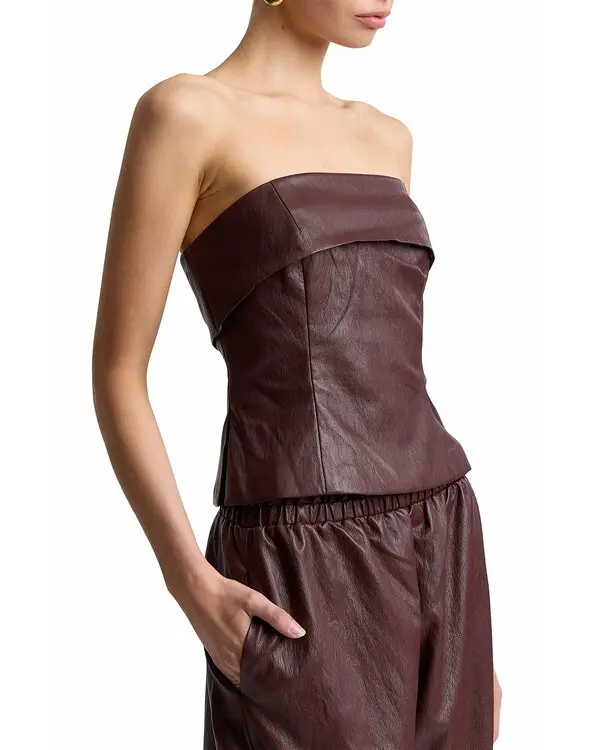 Avec Les Filles Faux Leather Foldover Strapless Top