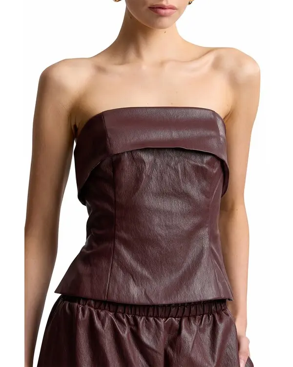 Avec Les Filles Faux Leather Foldover Strapless Top