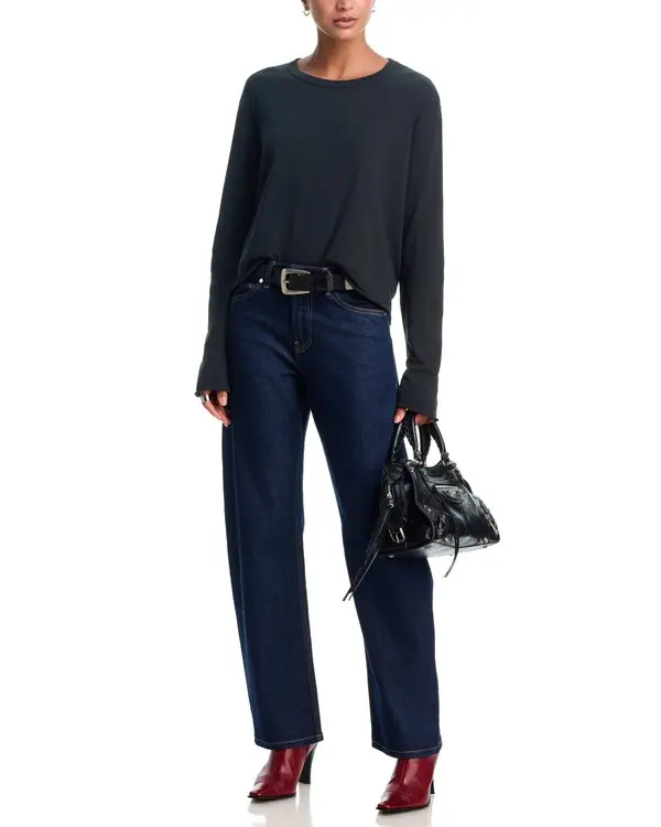 The Great. The Long Sleeve Cotton Cropped Tee - Almost Black