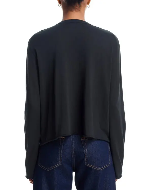 The Great. The Long Sleeve Cotton Cropped Tee - Almost Black