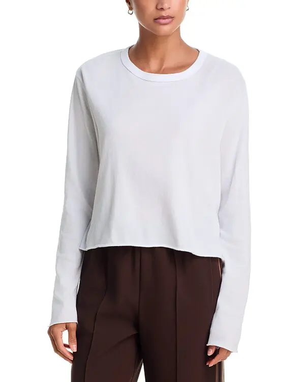 The Great. The Long Sleeve Cotton Cropped Tee - True White