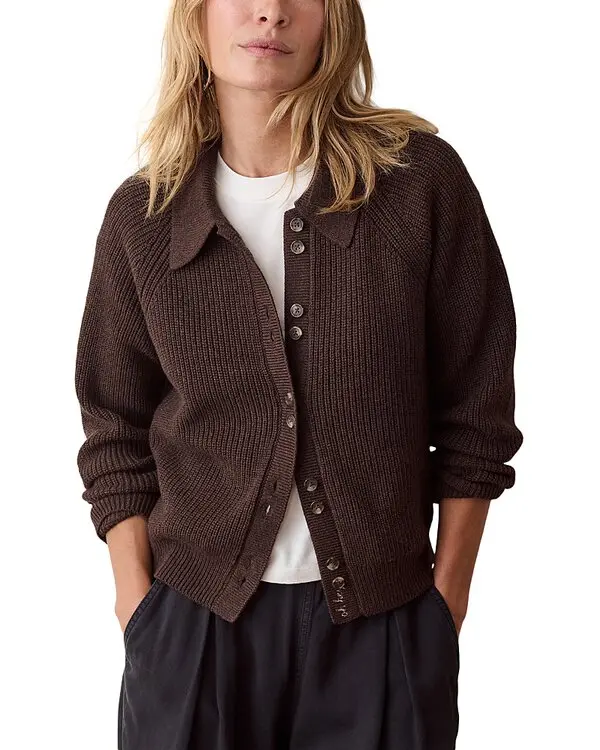 Marine Layer Collared Long Sleeve Cardigan - Chocolate