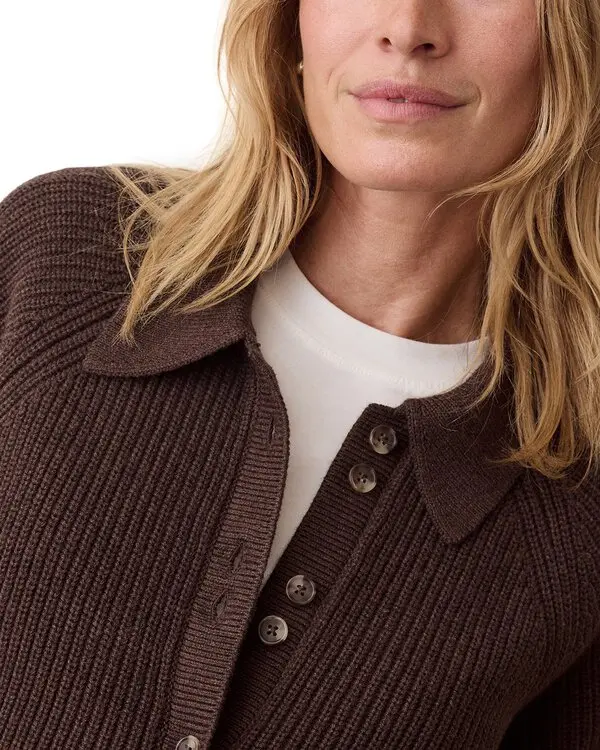 Marine Layer Collared Long Sleeve Cardigan - Chocolate