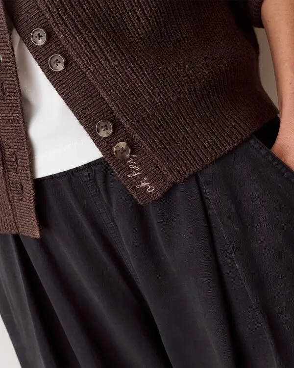 Marine Layer Collared Long Sleeve Cardigan - Chocolate