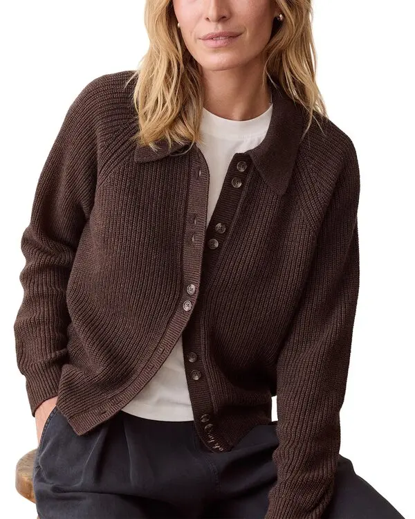 Marine Layer Collared Long Sleeve Cardigan - Chocolate