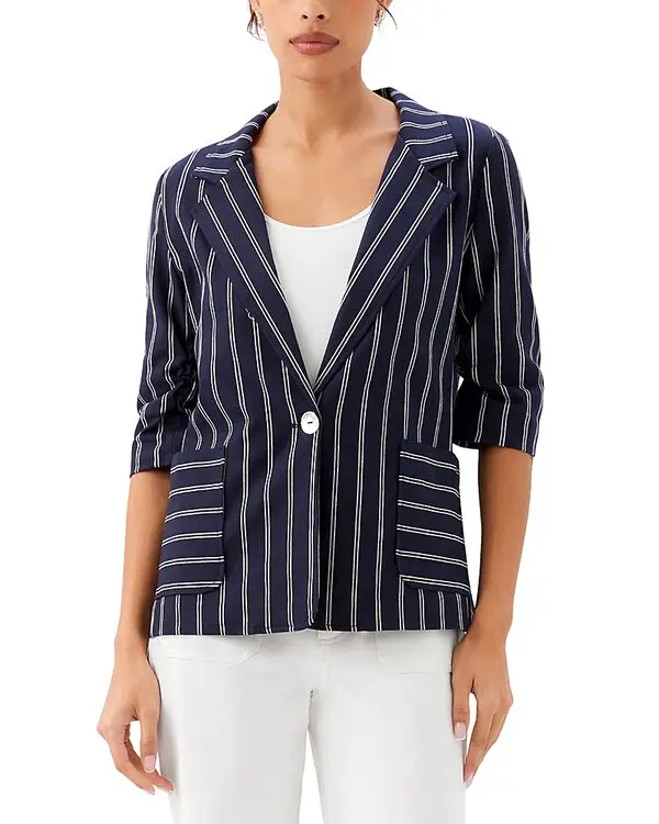 Karen Kane Striped Ruched Sleeve Blazer