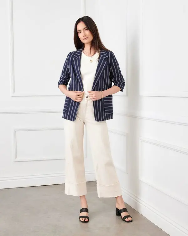 Karen Kane Striped Ruched Sleeve Blazer