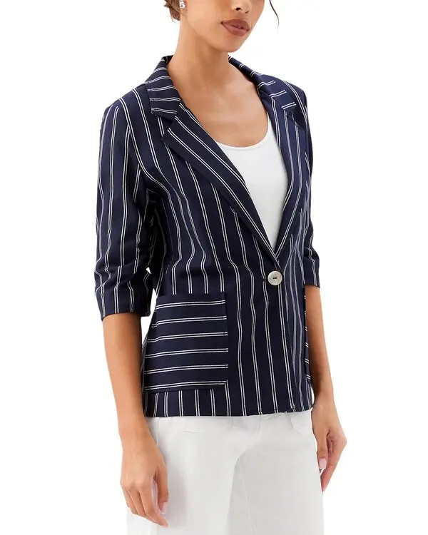 Karen Kane Striped Ruched Sleeve Blazer