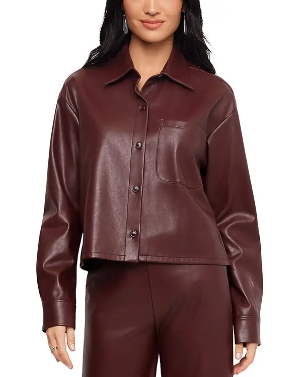 Karen Kane Faux Leather Long Sleeve Button Up Shirt