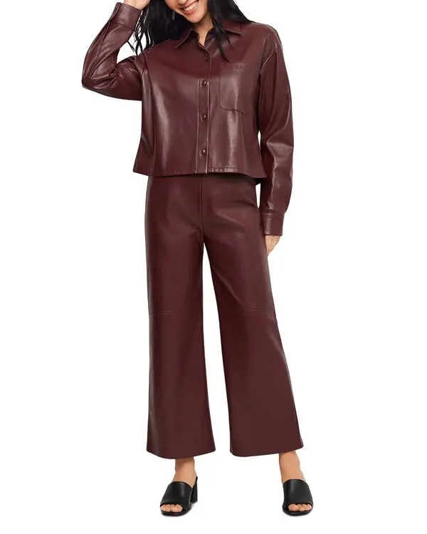 Karen Kane Faux Leather Long Sleeve Button Up Shirt