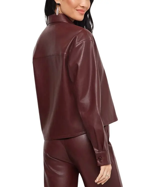 Karen Kane Faux Leather Long Sleeve Button Up Shirt