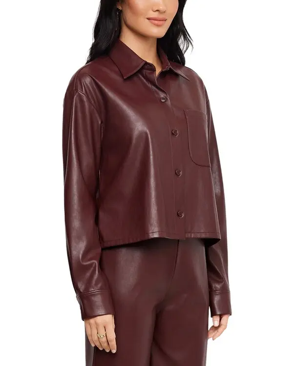 Karen Kane Faux Leather Long Sleeve Button Up Shirt
