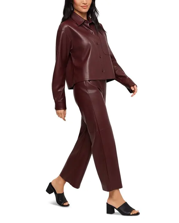 Karen Kane Faux Leather Long Sleeve Button Up Shirt
