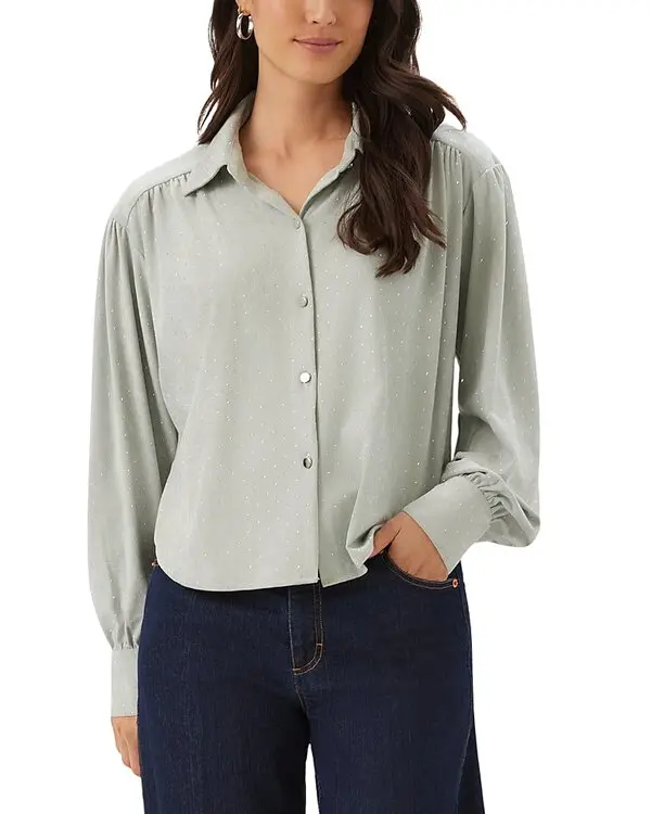 Karen Kane Faux Suede Embellished Dropped Shoulder Blouse