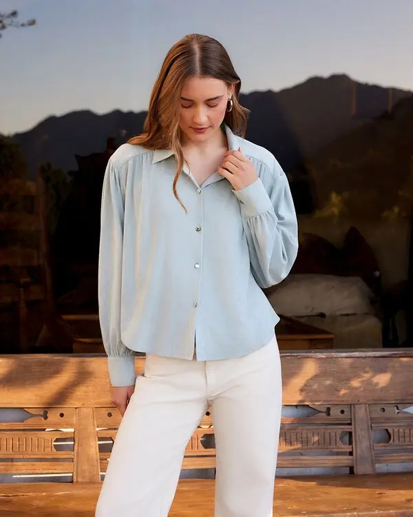 Karen Kane Faux Suede Embellished Dropped Shoulder Blouse