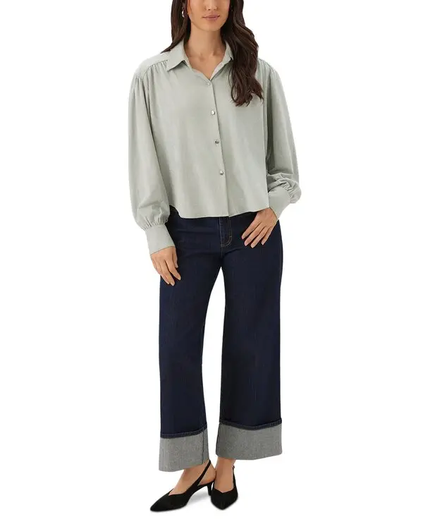 Karen Kane Faux Suede Embellished Dropped Shoulder Blouse