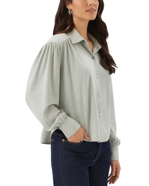 Karen Kane Faux Suede Embellished Dropped Shoulder Blouse