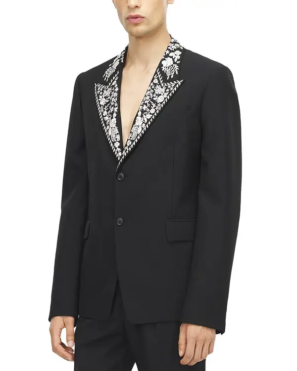 Alexander McQueen Wool Blend Floral Lapel Blazer