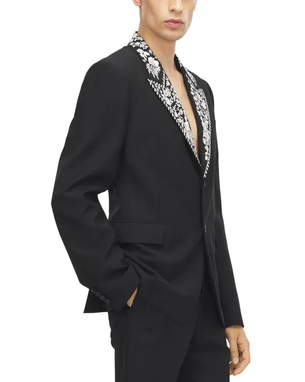 Alexander McQueen Wool Blend Floral Lapel Blazer