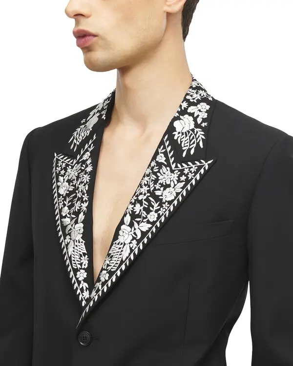 Alexander McQueen Wool Blend Floral Lapel Blazer