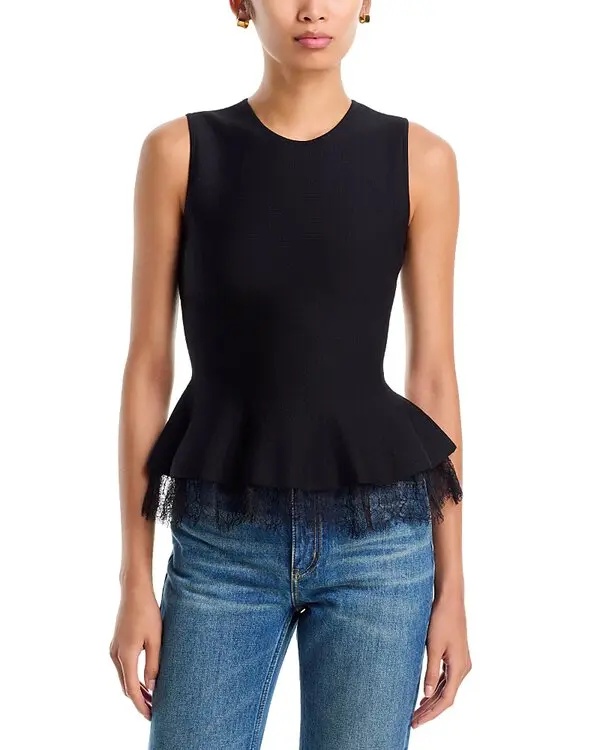 Alexander McQueen Lace Peplum Top - Black