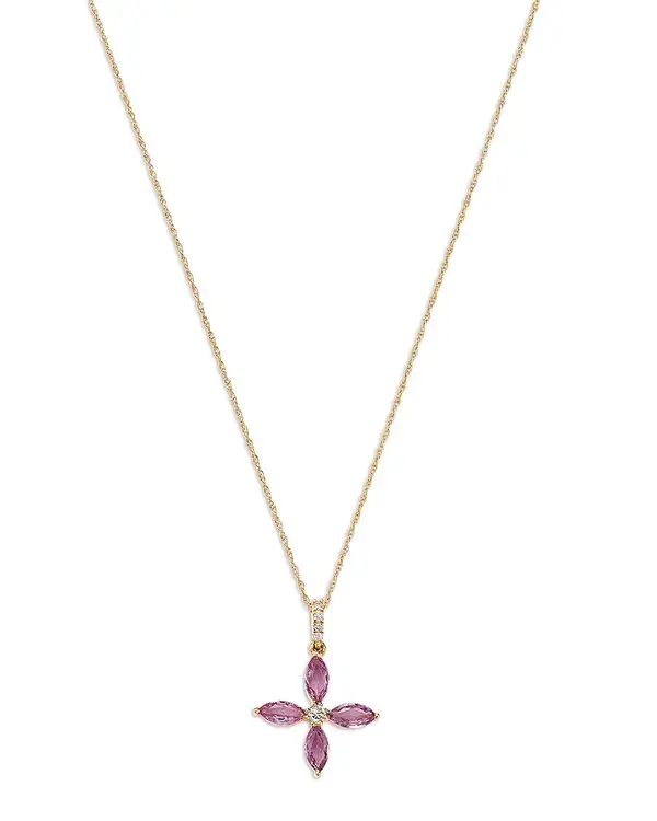 Bloomingdale'S Pink Sapphire & Diamond Flower Pendant Necklace In 14k Yellow Gold - Pink/gold