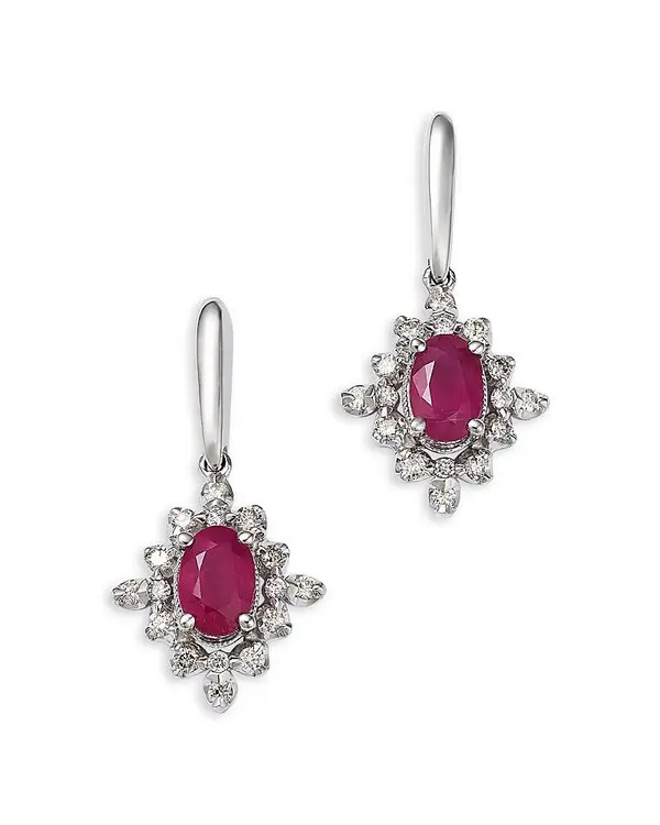 Bloomingdale'S Ruby & Diamond Drop Earrings In 14k Gold - White