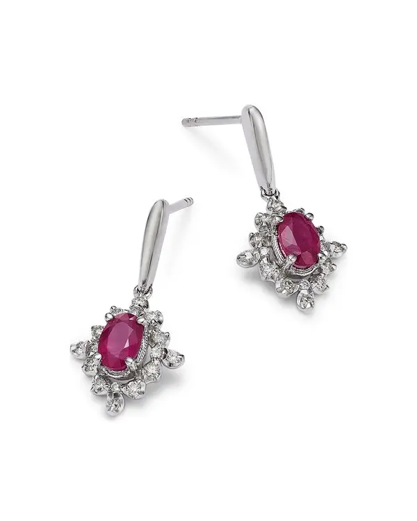 Bloomingdale'S Ruby & Diamond Drop Earrings In 14k Gold