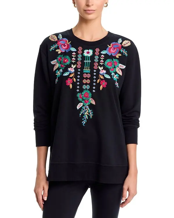 Johnny Was High Low Crewneck Cotton Sweatshirt