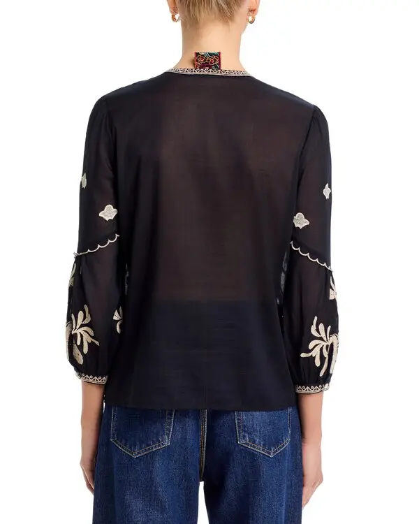 Johnny Was Soretta Scallop Sleeve Cotton Blouse