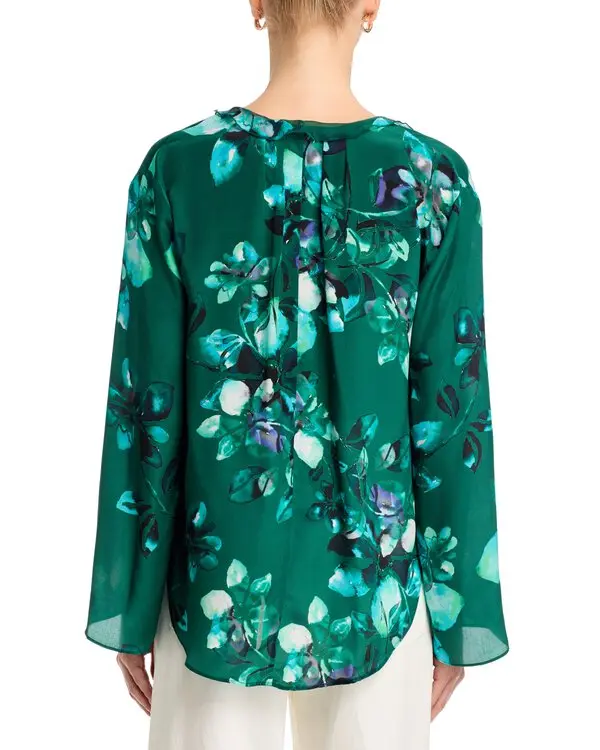 Johnny Was Ruffled Long Sleeve Silk Blouse