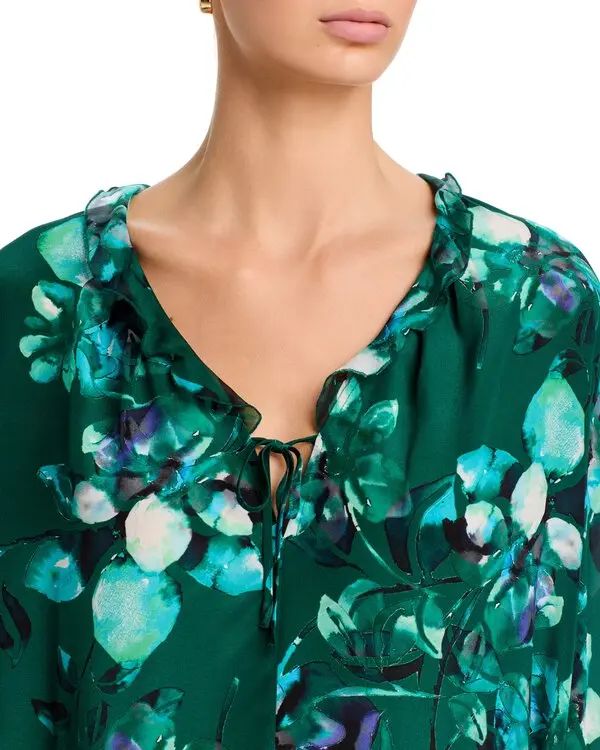 Johnny Was Ruffled Long Sleeve Silk Blouse