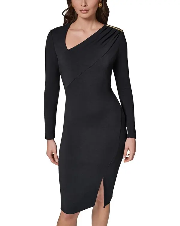 Donna Karan New York Asymmetrical Neck Sheath Dress - Black