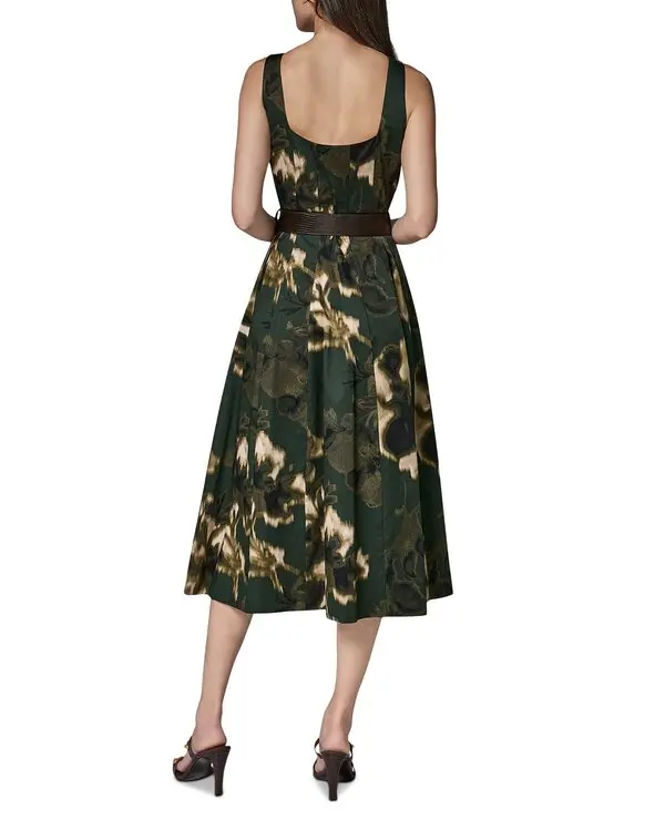 Donna Karan New York Square Neck Belted Sleeveless Dress
