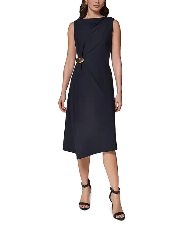Donna Karan New York Sleeveless Draped Sheath Dress With Gold-tone Accent