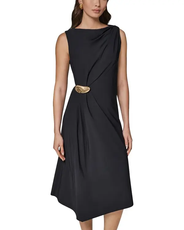 Donna Karan New York Sleeveless Draped Sheath Dress With Gold-tone Accent
