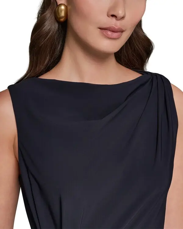 Donna Karan New York Sleeveless Draped Sheath Dress With Gold-tone Accent